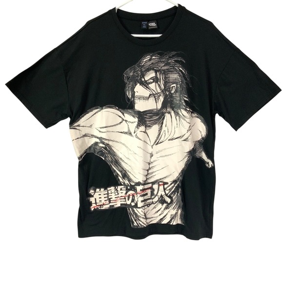 ROMWE | Shirts | Attack On Titan Eren Yeager Graphic T Shirt Black Xl ...